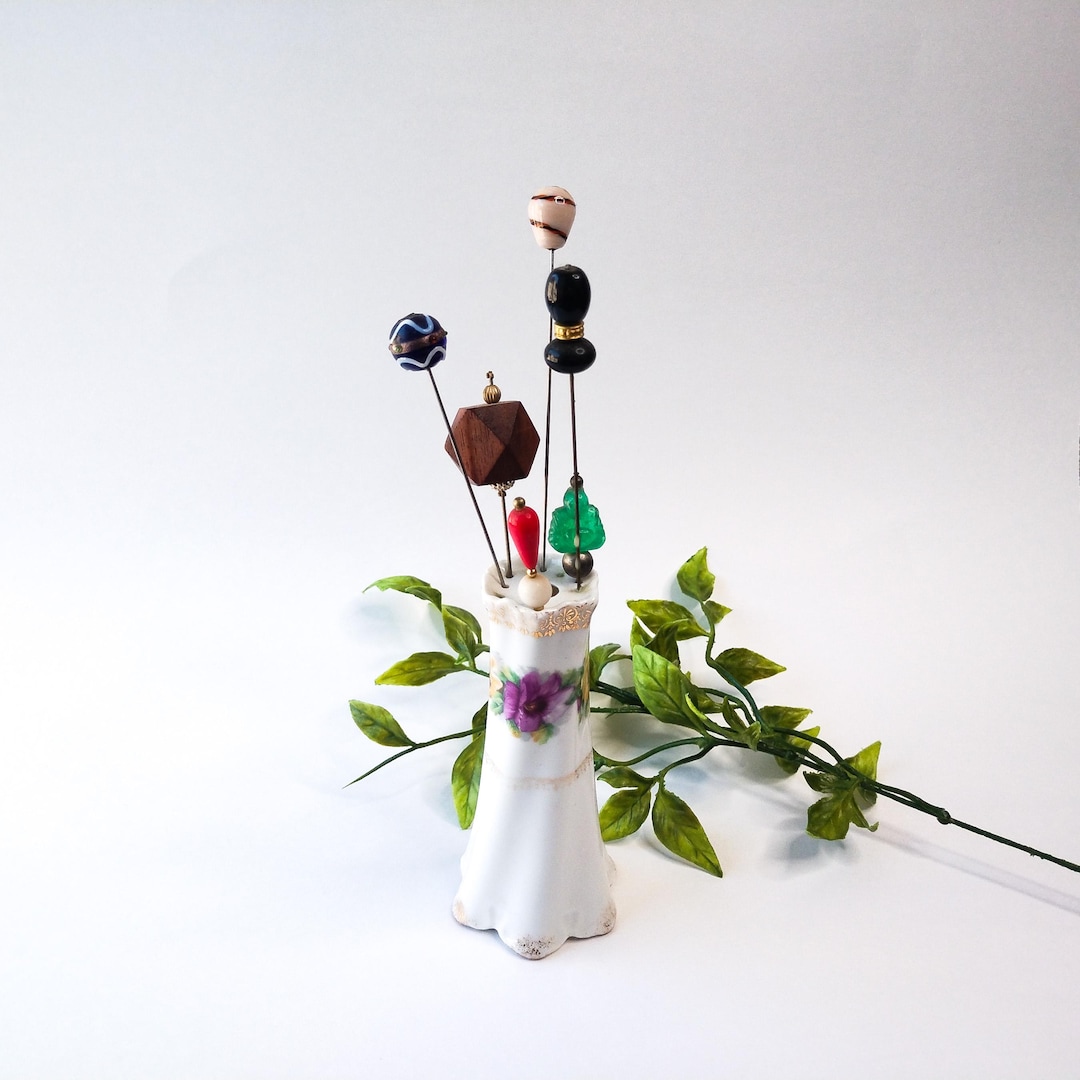 Vintage Hat Pin Collection With Holder Porcelain Vase, 6 Decorative Hat ...
