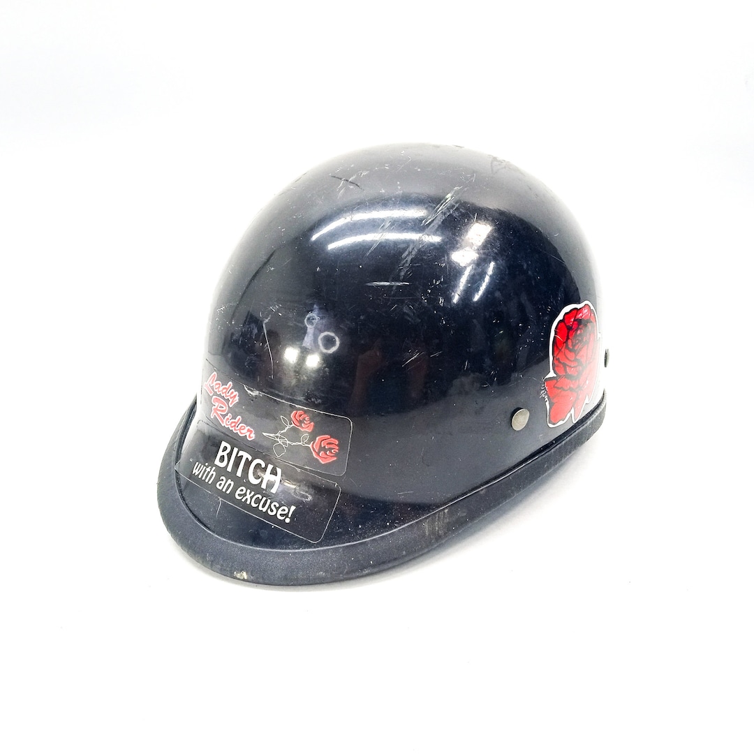 Vintage Womens Motorcycle Helmet Small Red Roses, Lady Rider Cap Helmet ...