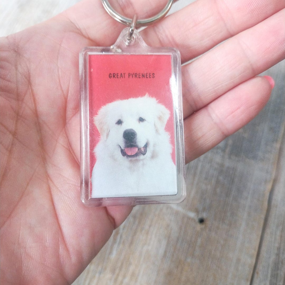 Vintage Pyrenees Keychain, Swibco Acrylic Dog Key Fob, 1980s Accessory ...