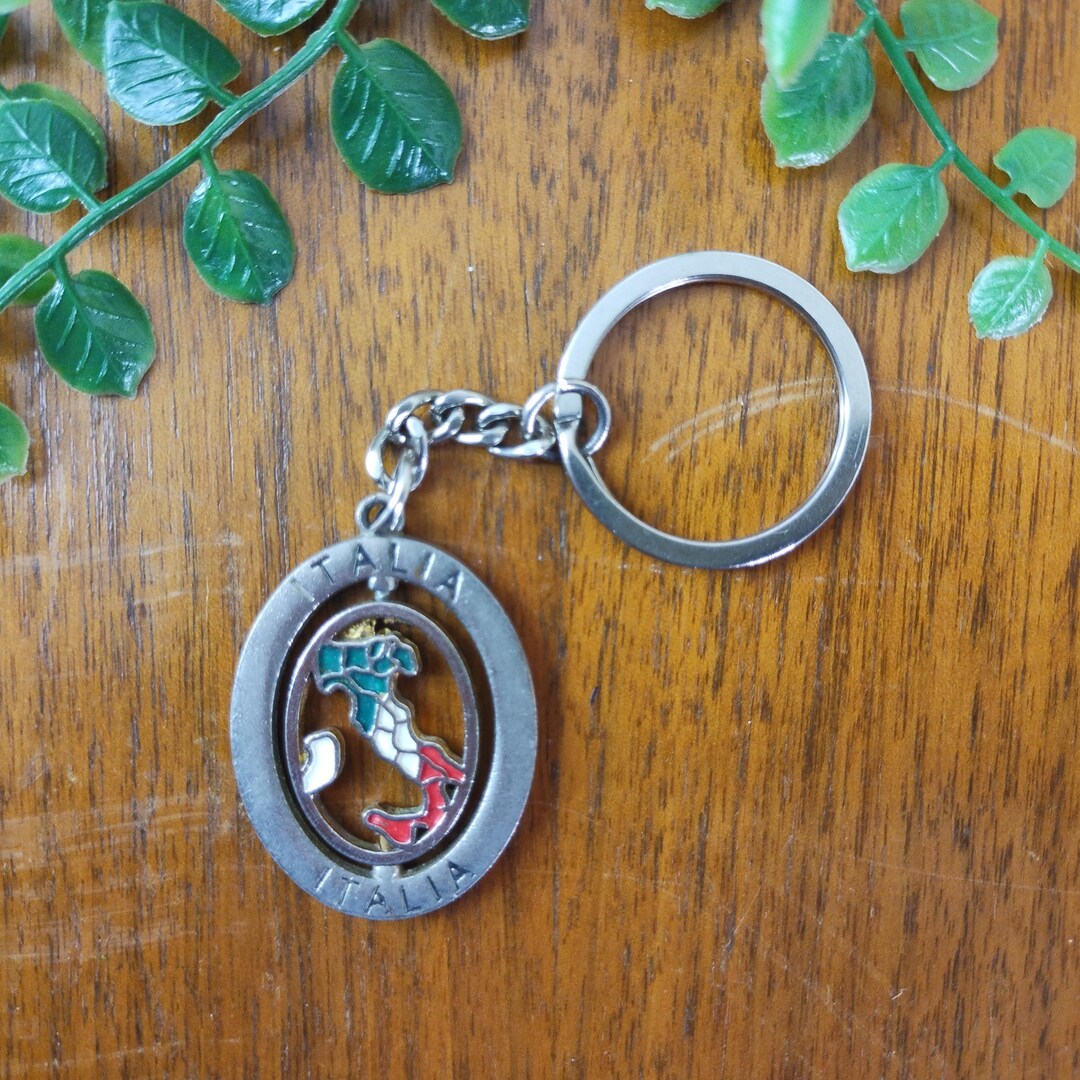 1990s Italy Keychain Pewter Spinning Charm Country Italian Accessories ...