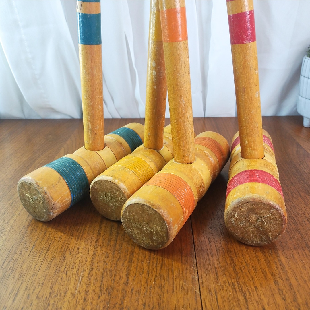 Croquet Mallet, Striped Wood Game Pieces, Lawn Games, Backyard Fun ...