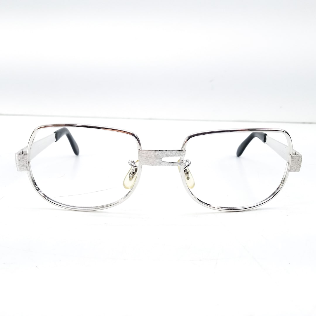 70s Square Eyeglasses Vintage Eye Glasses Brushed Silver Eyeglass ...