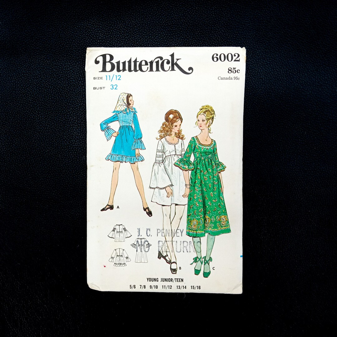60s/70s Vintage Butterick Sewing Pattern 6002 Young Junior/teen, High ...
