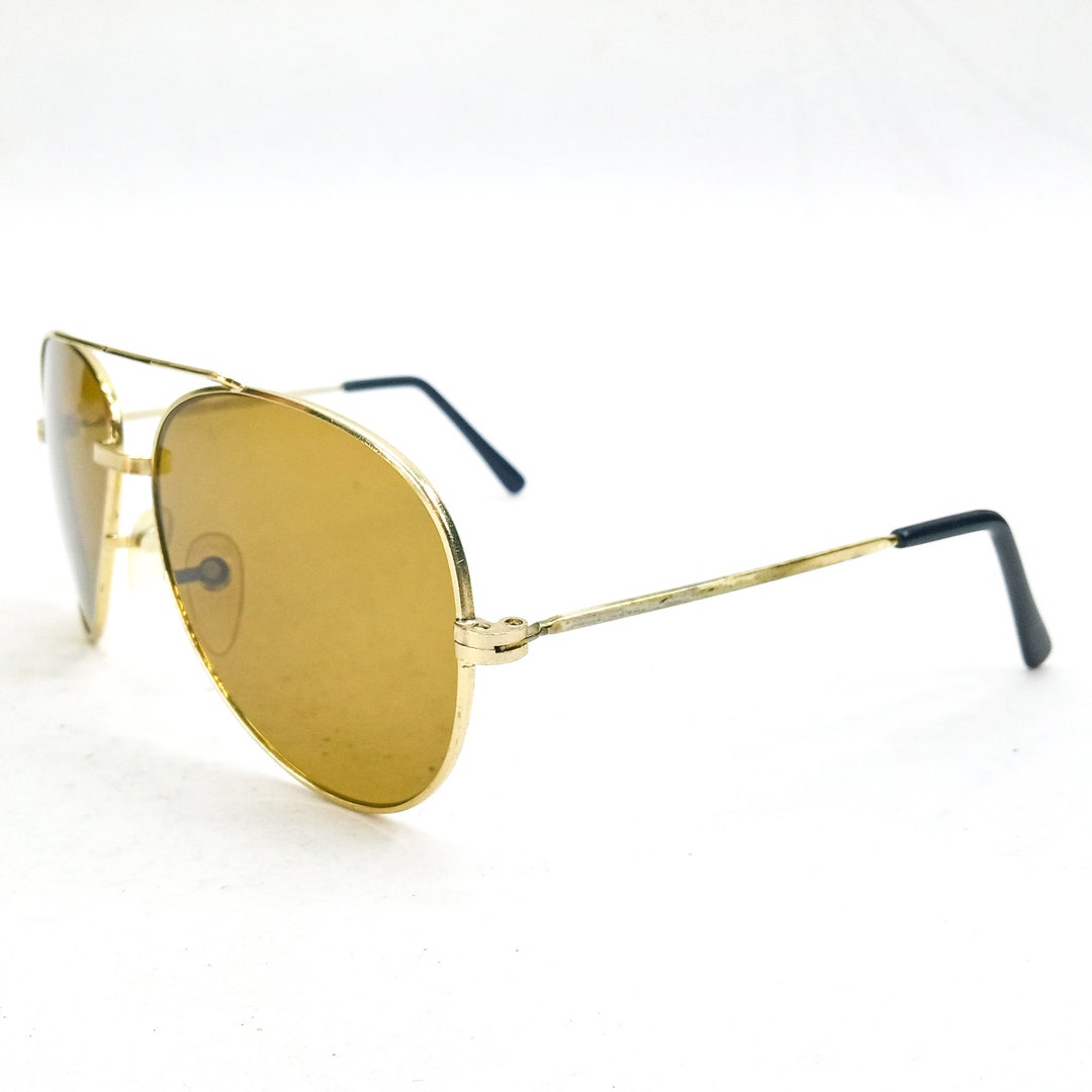 80s Vintage Sunglasses Gold Metal NOS Sunglasses Retro Sunglasses Brown ...