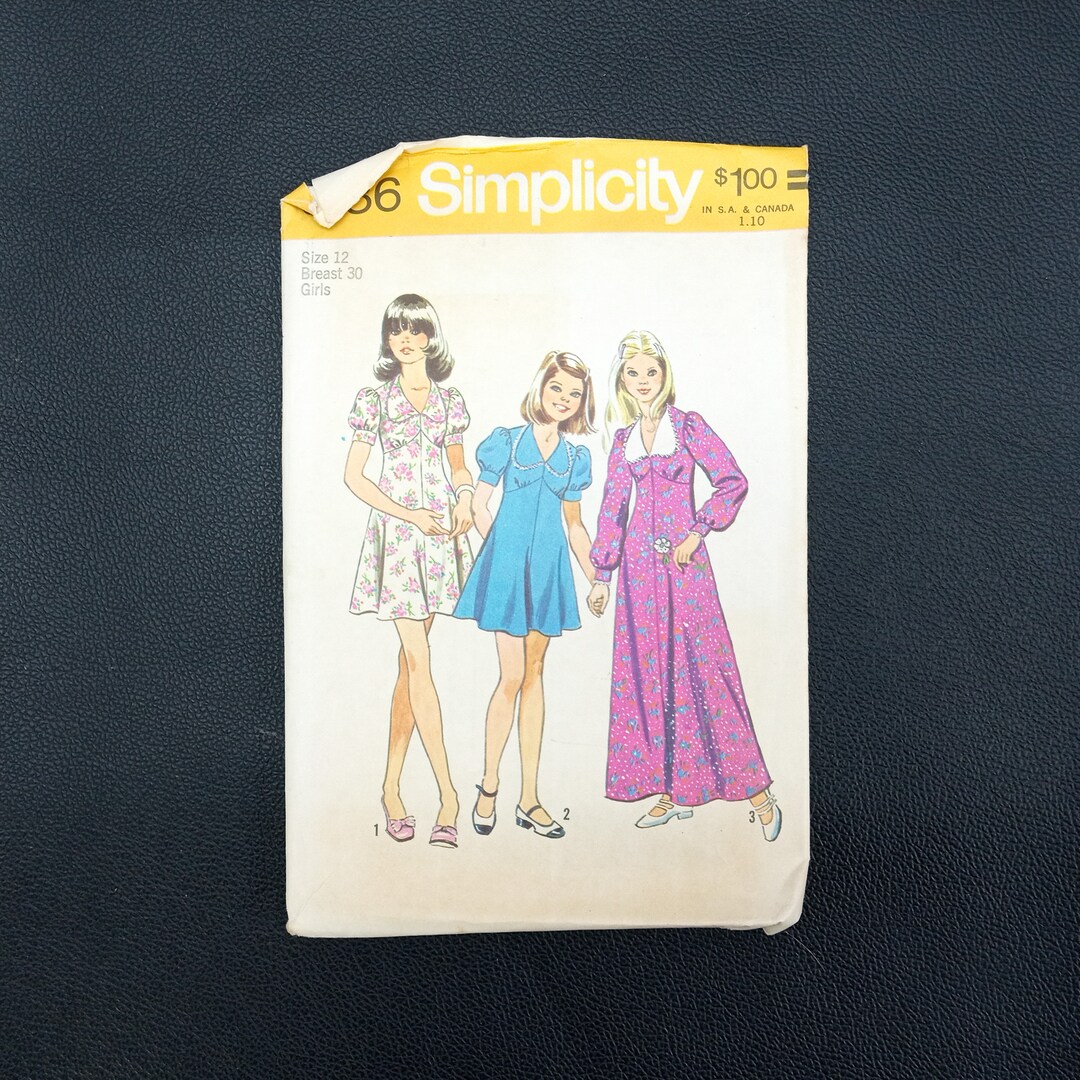 70s Vintage Girls Sewing Pattern Simplicity 6186 Teen Size 12 Breast 30 ...