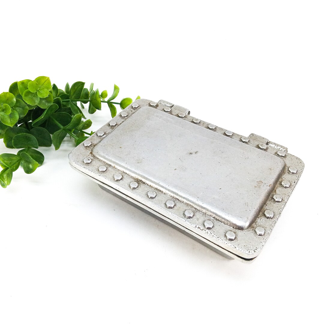 Vintage Aluminum Trinket Box With Hinged Lid | Gift for Men, Gift for ...