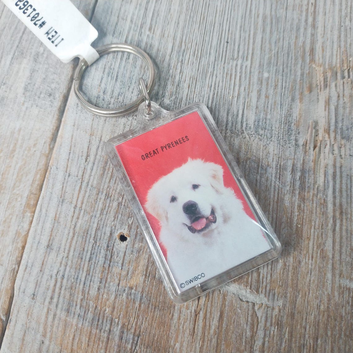 Vintage Pyrenees Keychain, Swibco Acrylic Dog Key Fob, 1980s Accessory ...