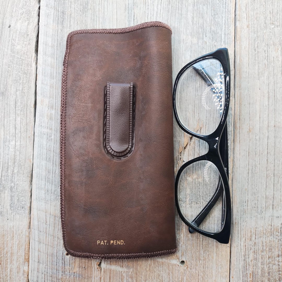 Brown Faux Leather Glasses Case Pocket-protector Clip Vegan-friendly ...