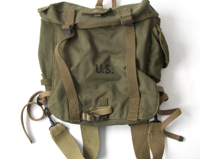 Vintage 1940's US Army Backpack Military Tote Bag Mens Womens Green ...