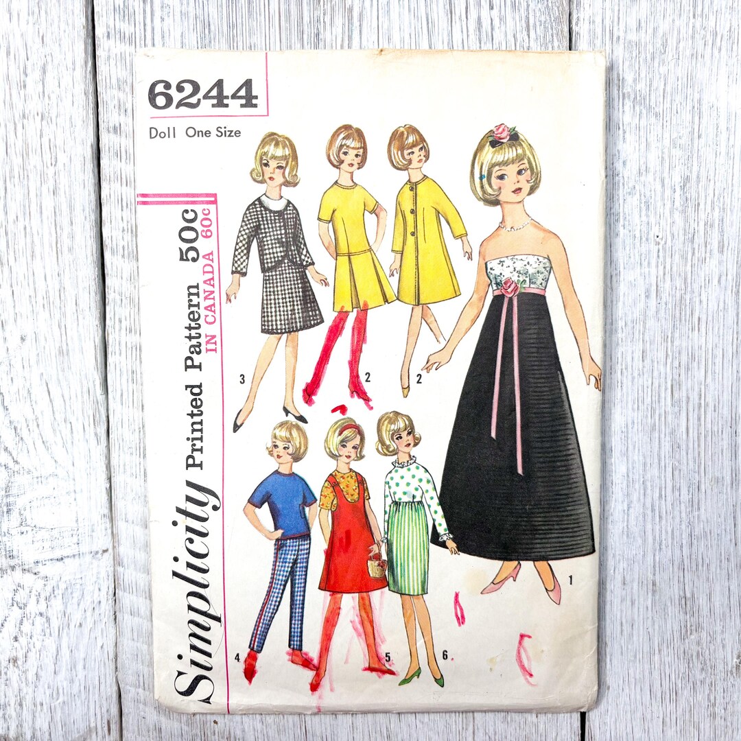 Vintage Simplicity Doll Wardrobe Sewing Pattern 6244: 12