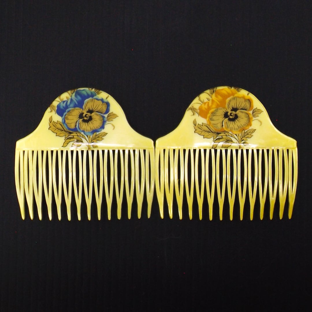 80s NOS Vintage Side Hair Comb Pansy Floral Flowers Solid Pastel Pearl ...