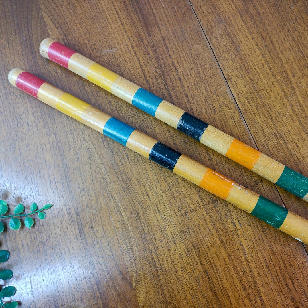 Pair Croquet Goalposts Game Marker Post, Striped Wood Goal Sticks, Lawn ...