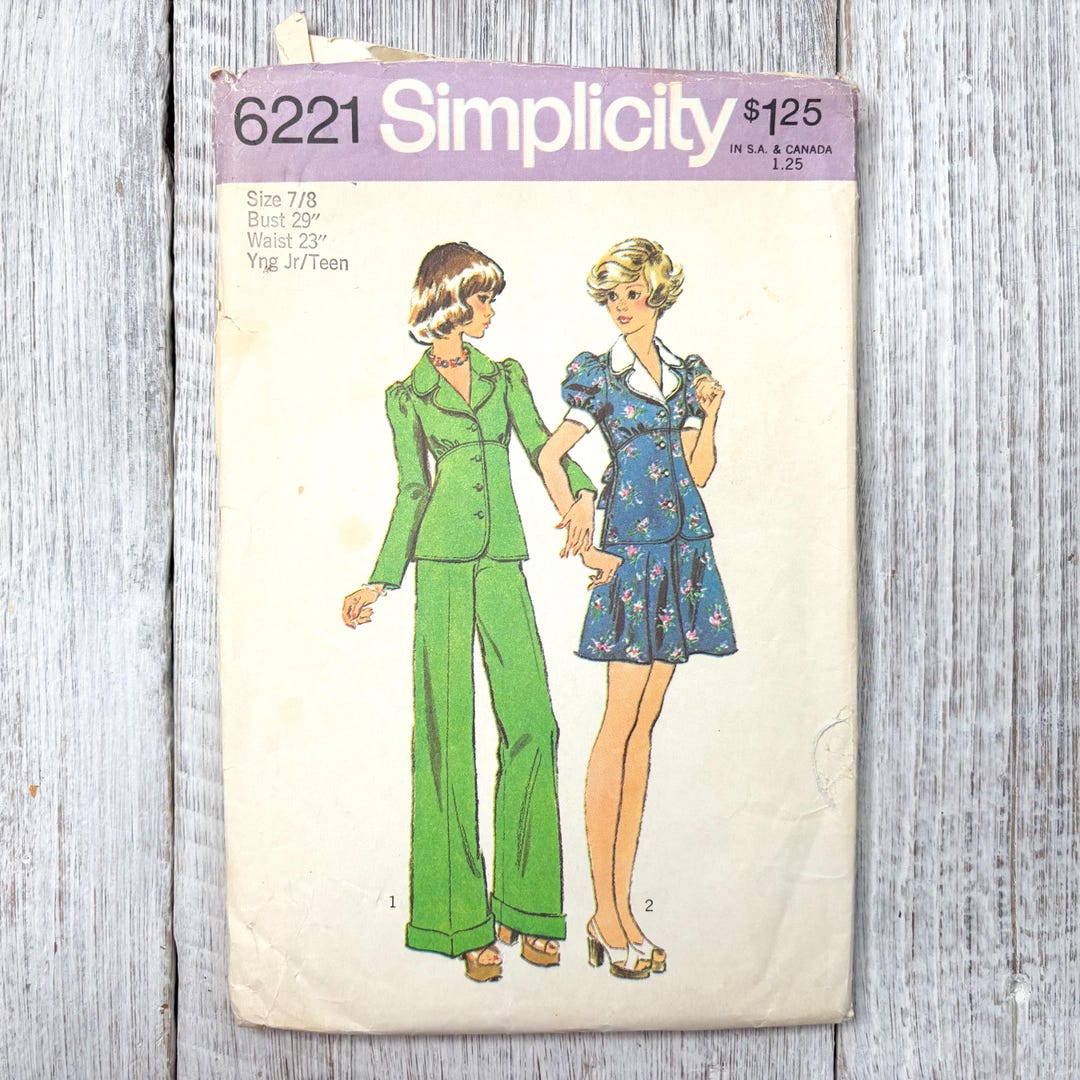 1970s Simplicity 6221 Sewing Pattern, Dress, Wide-leg Pants (size 7/8 ...