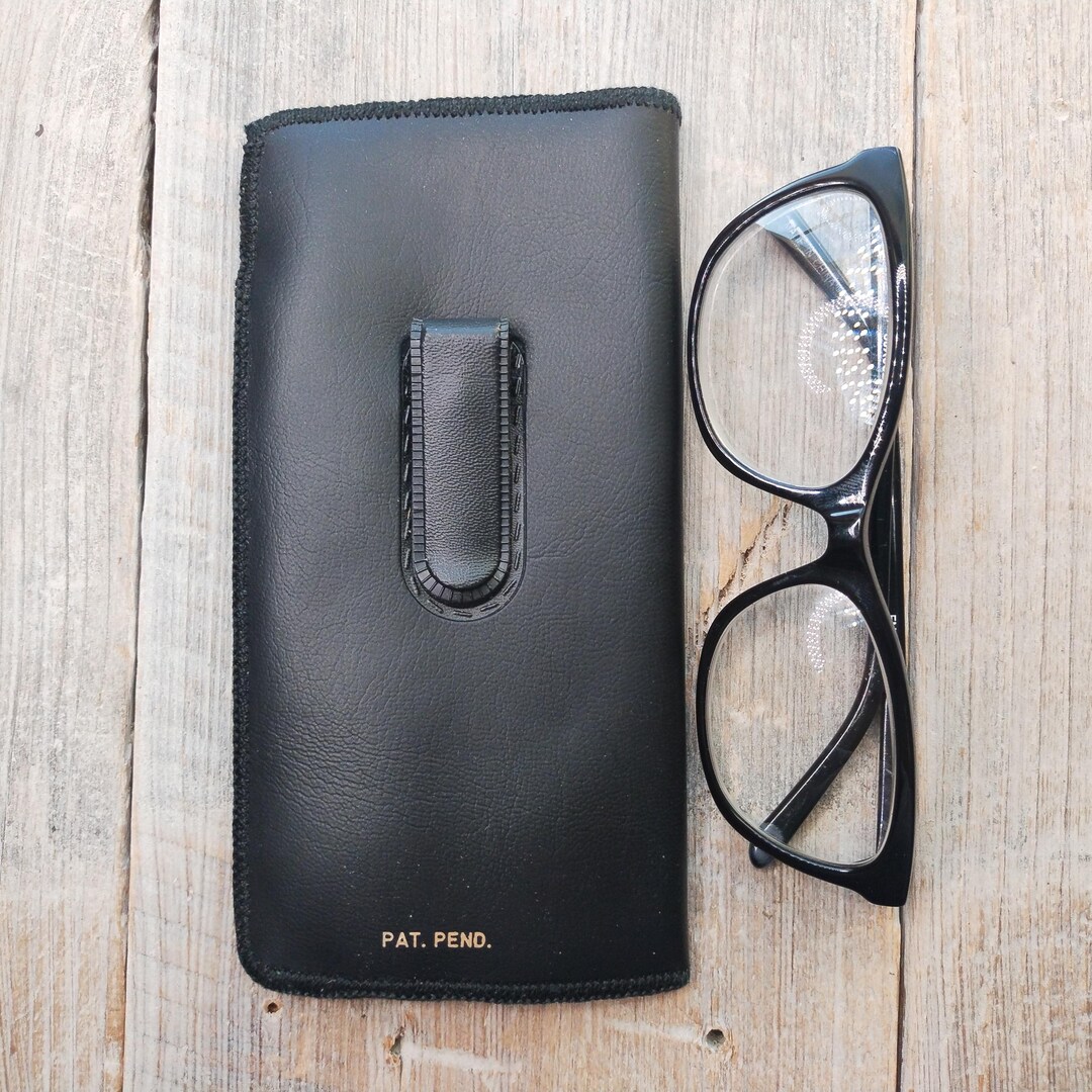 Black Faux-leather Eyeglasses Case Pocket-protector Clip Eyewear ...