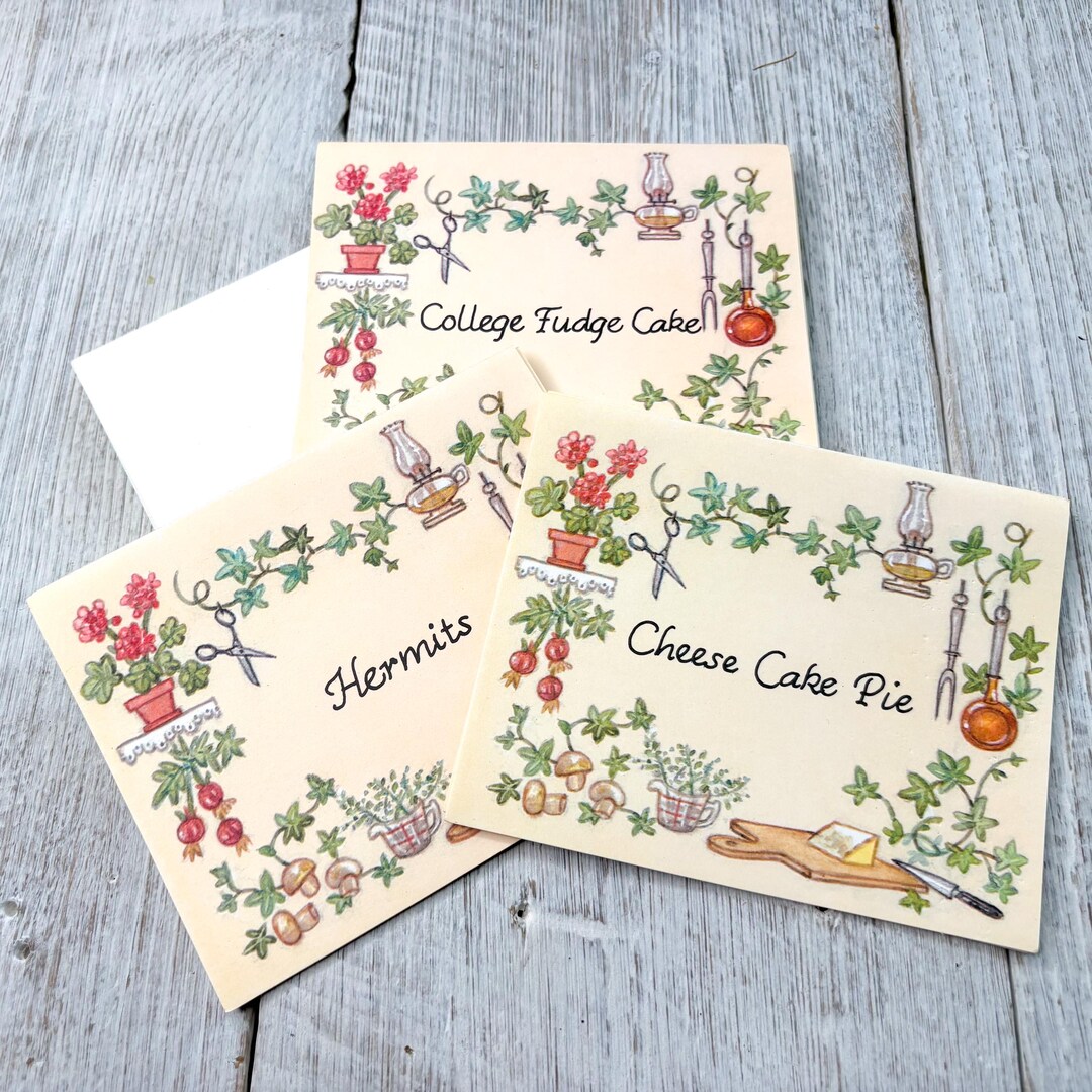 Vintage Blank Recipe Notecards: Hermits, College Fudge Cake, Cheesecake ...