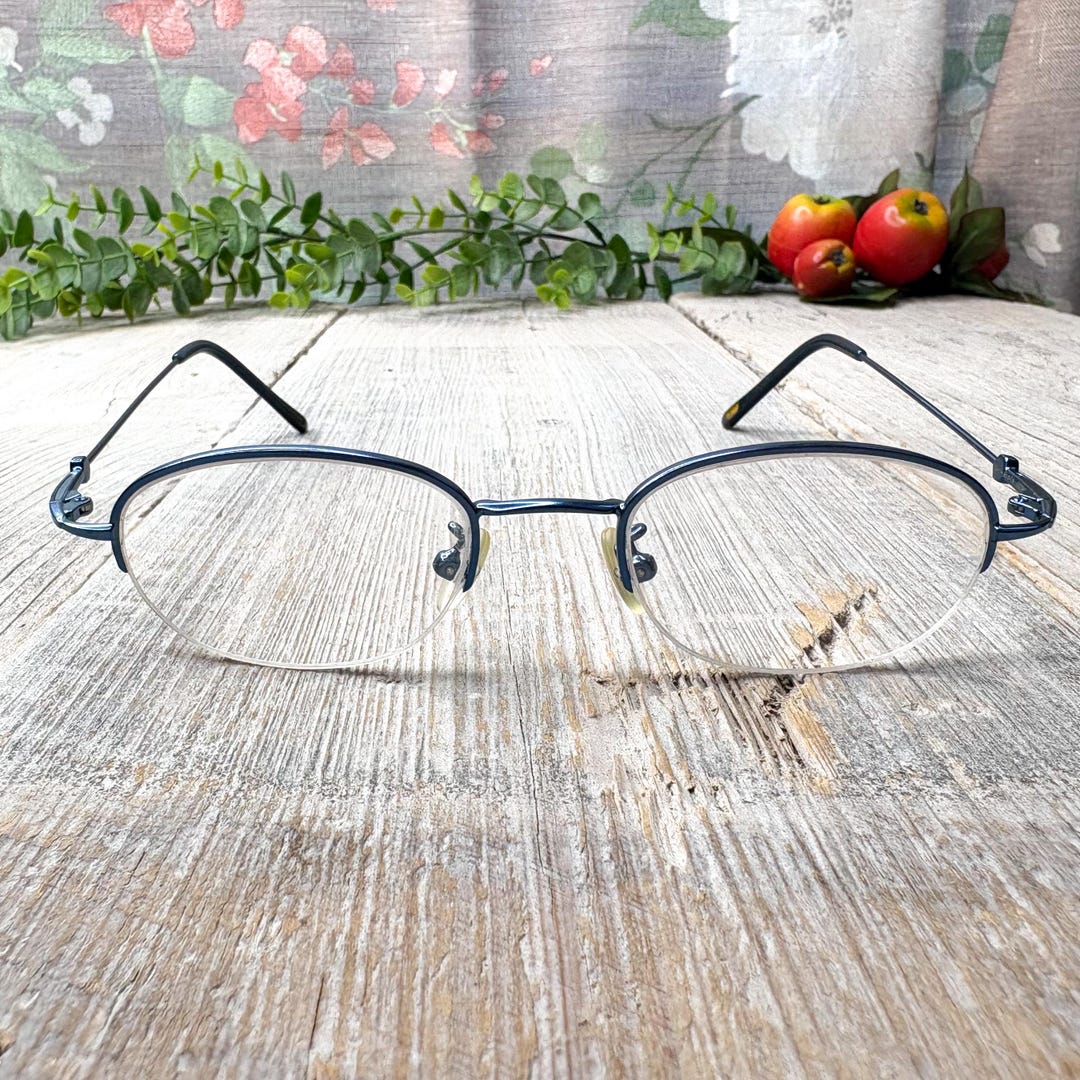 90s Semi-rimless Eyeglass Frames: Metallic Blue Deadstock - Etsy UK