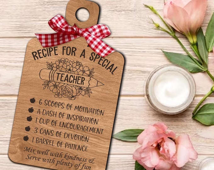 The Perfect Teacher Recipe Svg Laser Cut, Cutting Board Svg, Glowforge ...