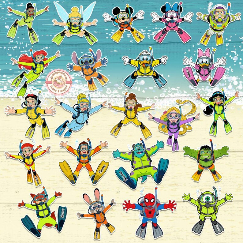 200+ Disney Characters Summer Cruise Magnet, Swimming Diving Mickey ...