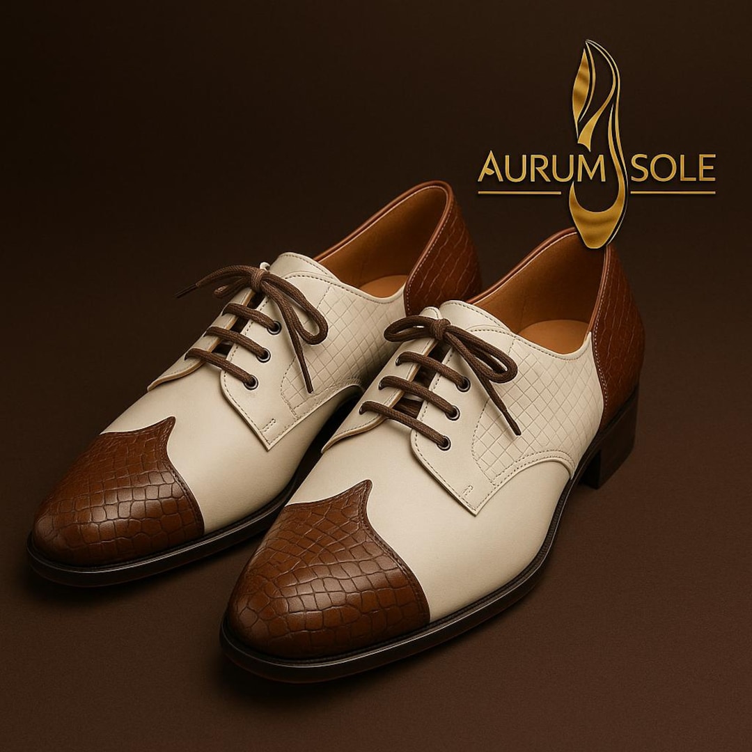 Two-tone Leather Brogue Oxfords: Handcrafted White & Brown Shoes - Etsy