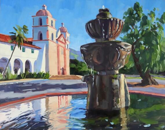 Mission Santa Barbara Art Print Oil Painting by Sharon - Etsy