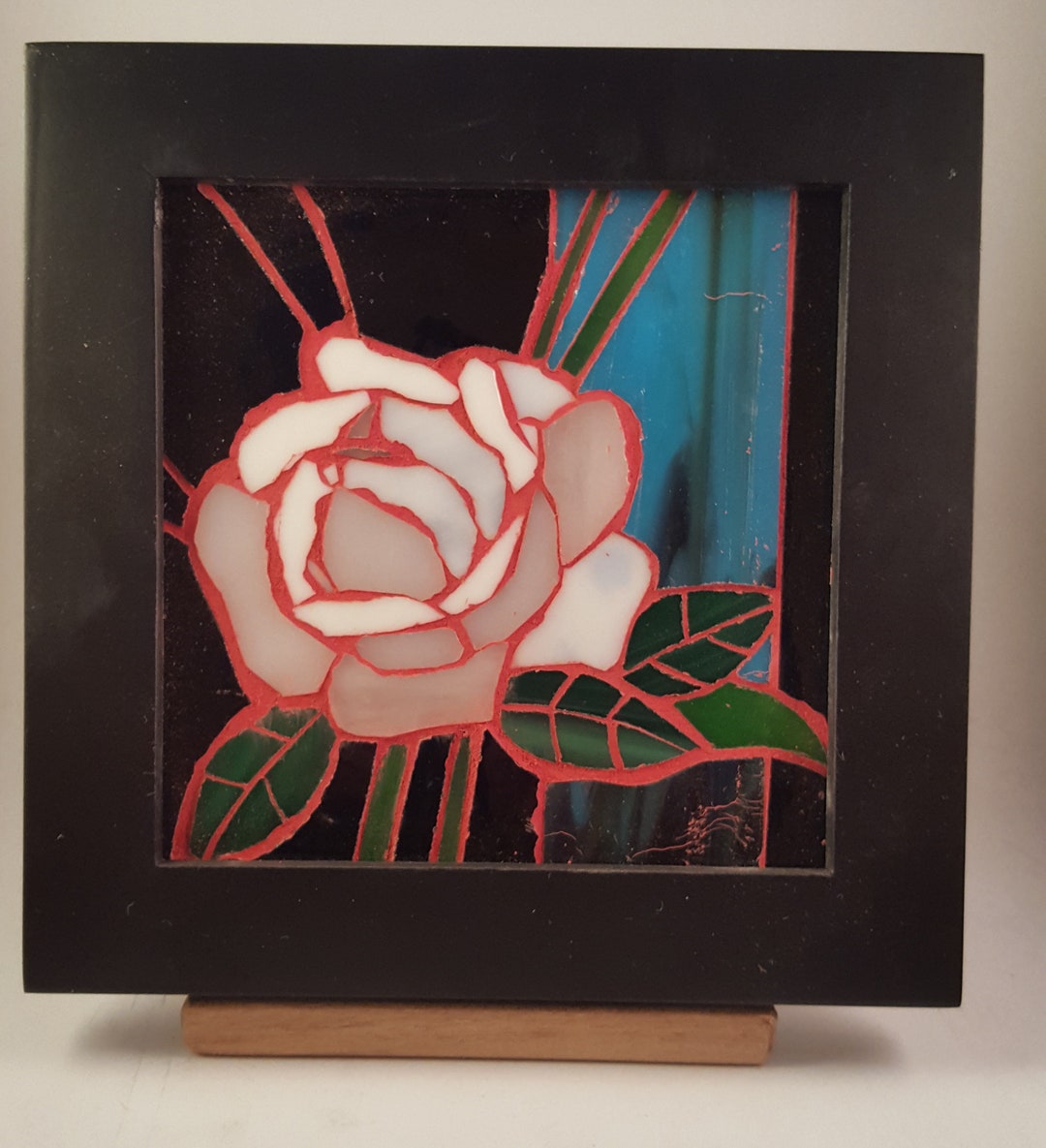 White Rose With Pink Grout Stained Glass Mosaic - Etsy