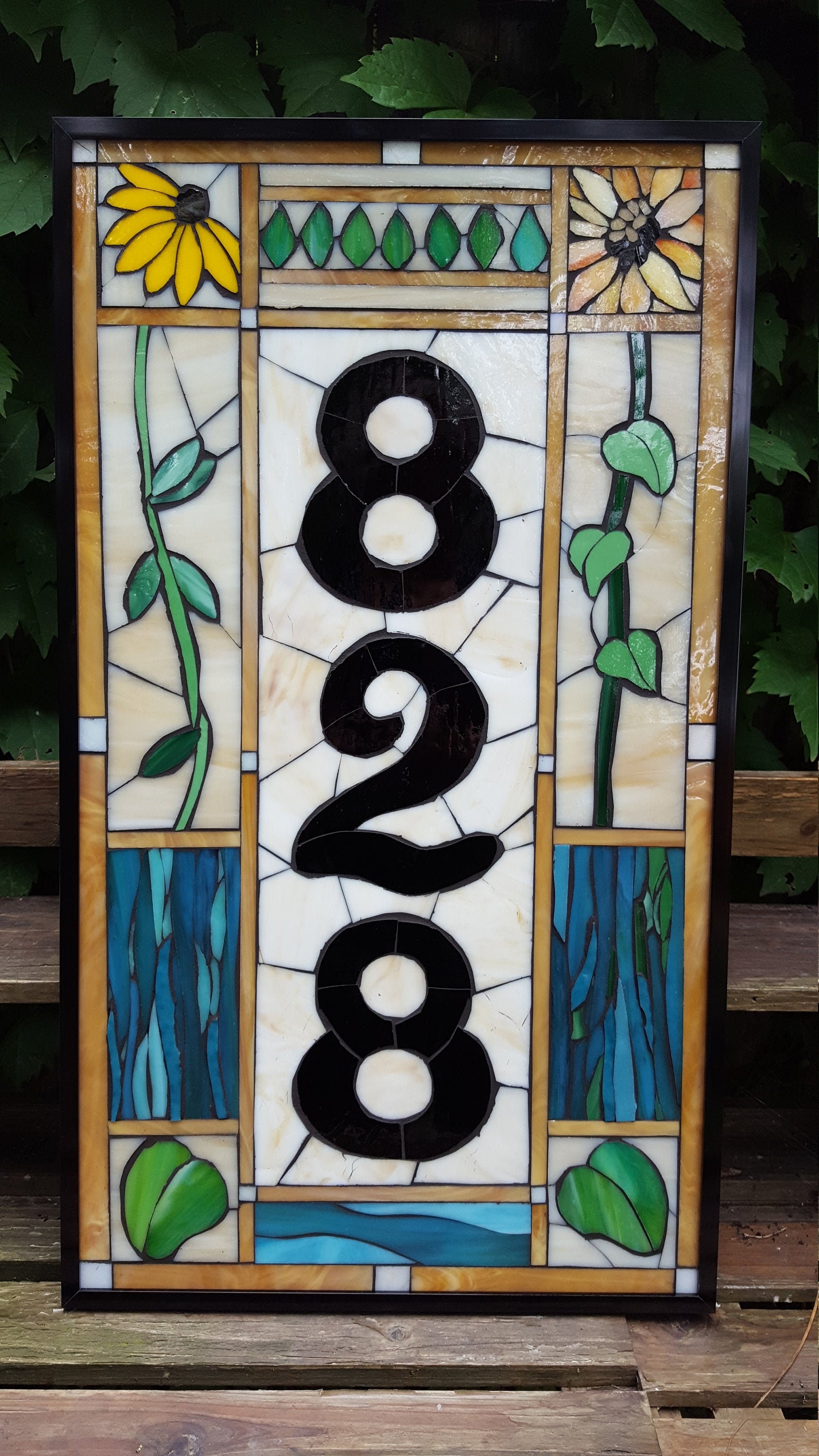 Custom House Number in Stained Glass Mosaic With Decorative Element - Etsy