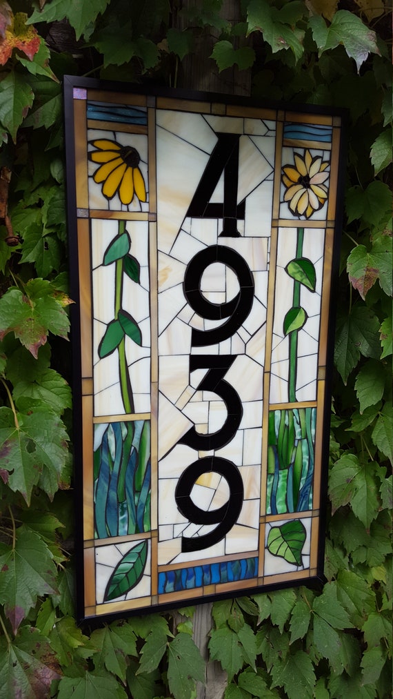 Custom House Number in Stained Glass Mosaic With Decorative | Etsy