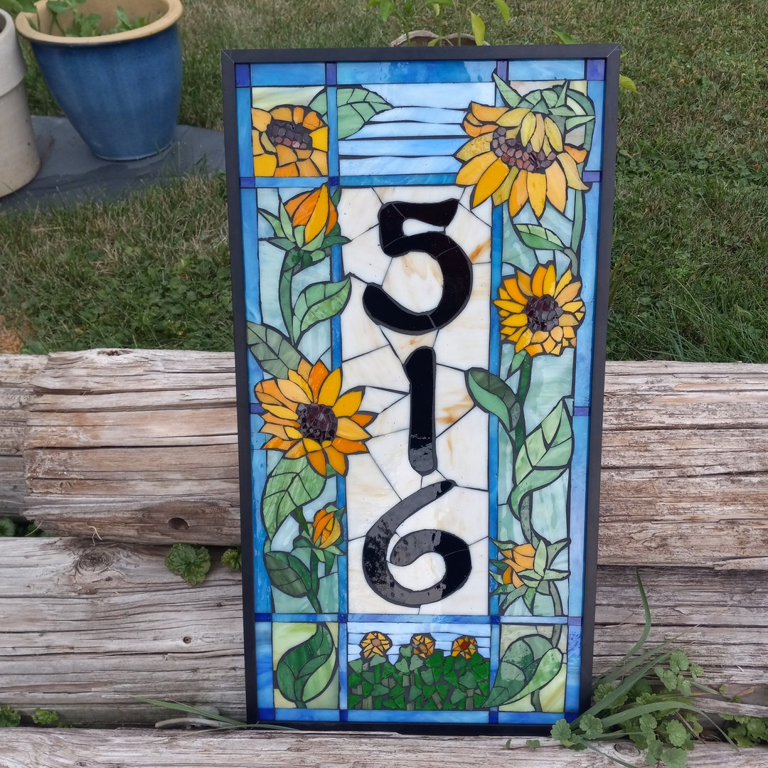 Custom House Number in Stained Glass Mosaic With Decorative Element - Etsy