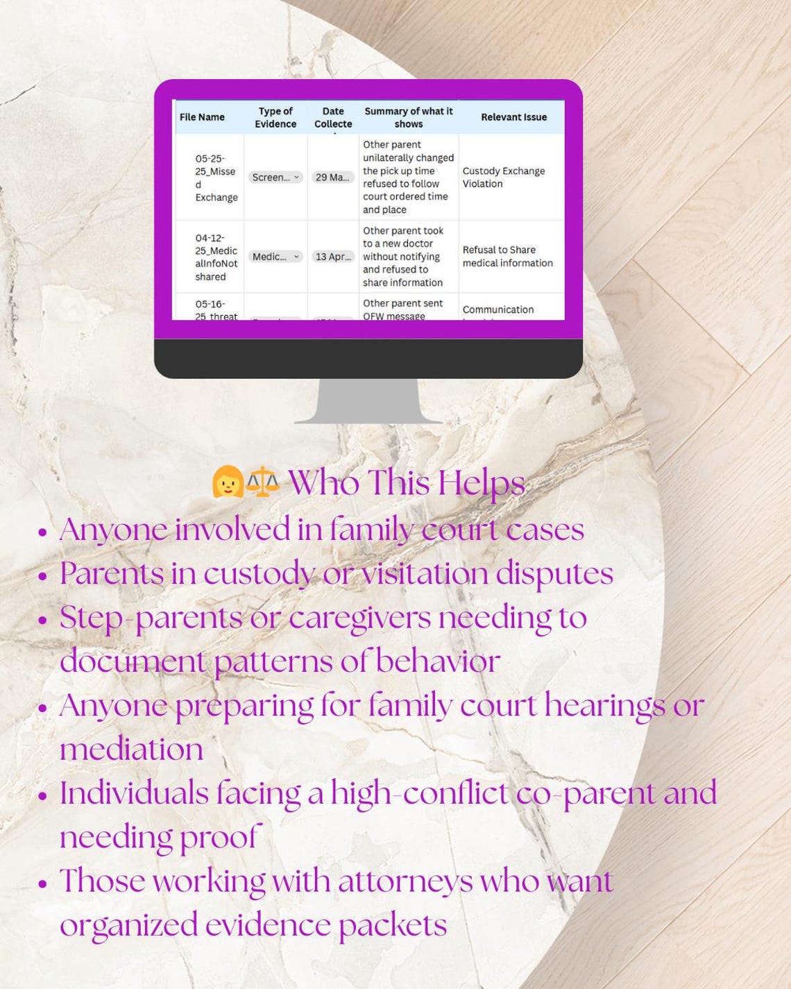 Family Court Evidence Tracker: Child Custody Case Organizer (editable ...