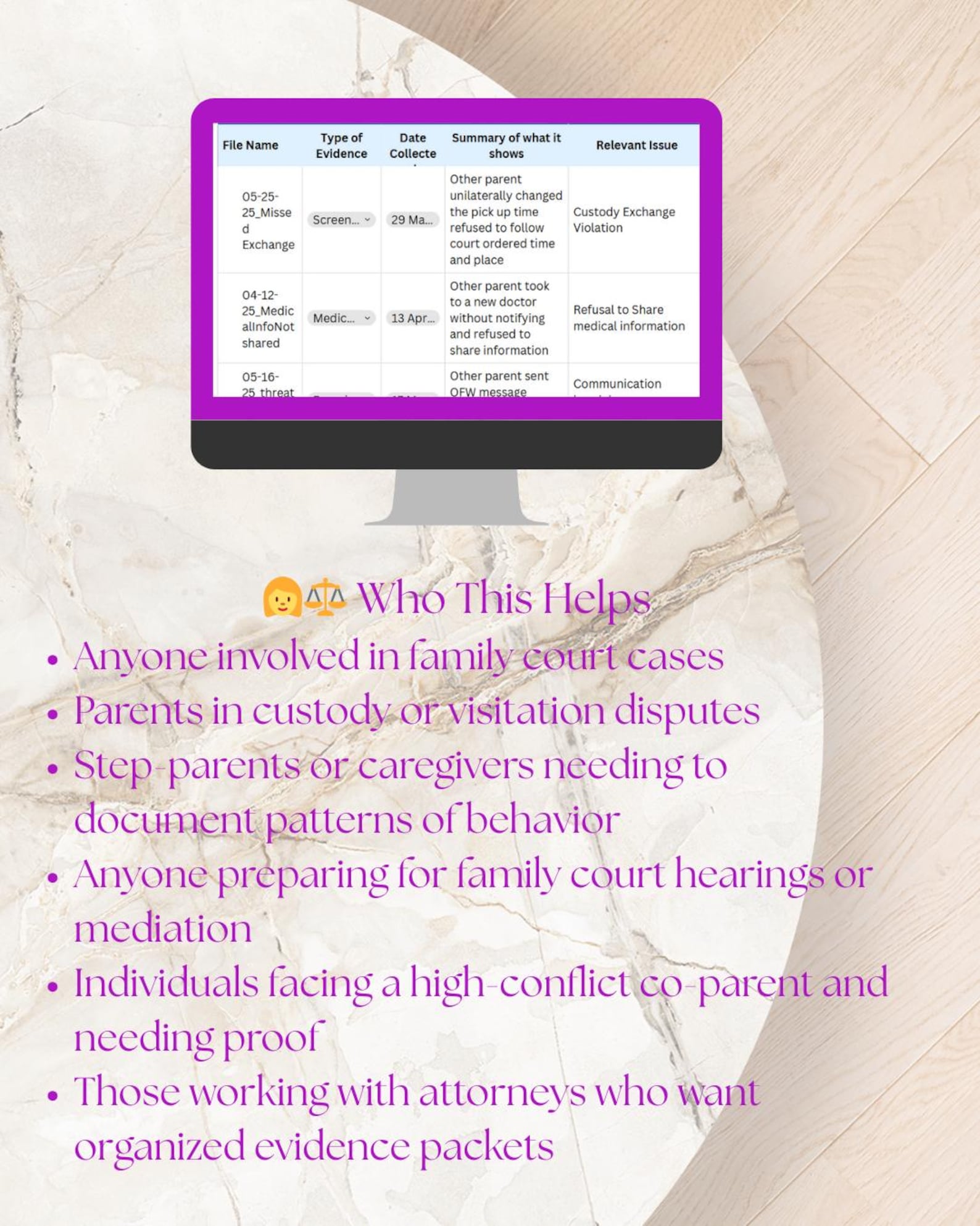 Family Court Evidence Tracker: Child Custody Case Organizer (editable ...