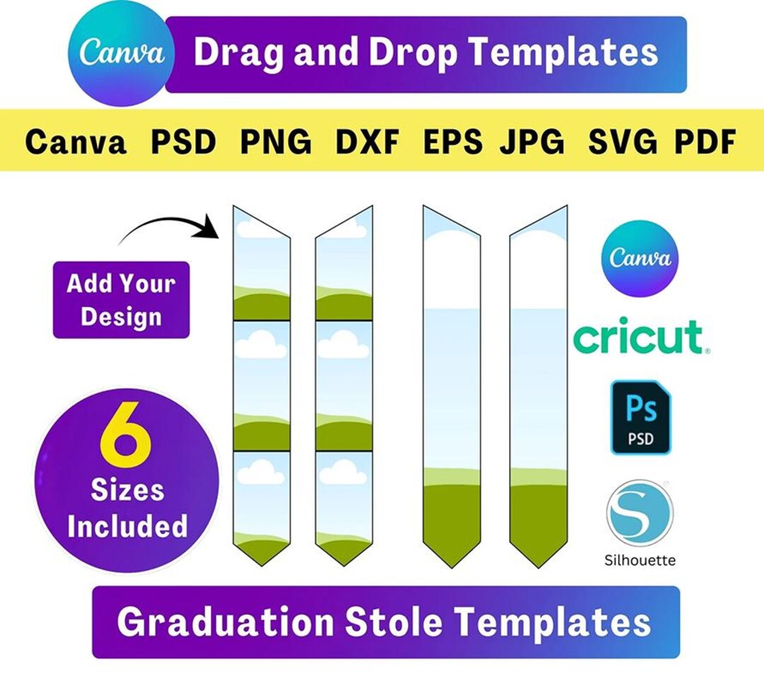 Editable Graduation Stole Template: Canva, Cricut, Silhouette (digital ...