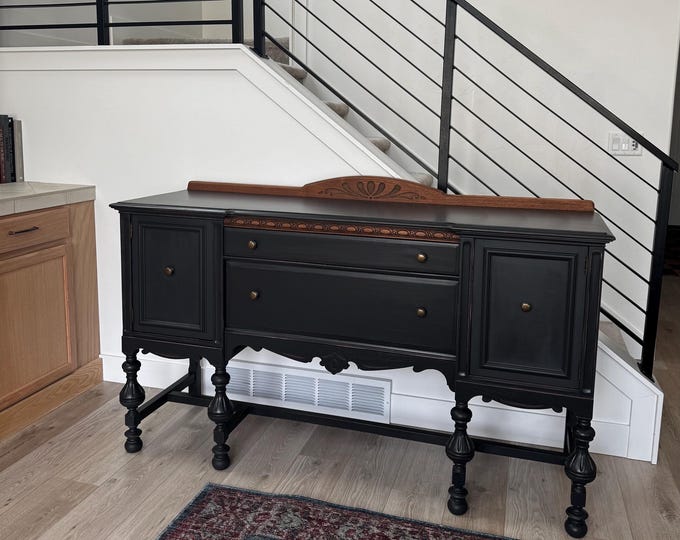 J B Van Sciver Early 1900s Carved Long Sideboard Buffet Credenza