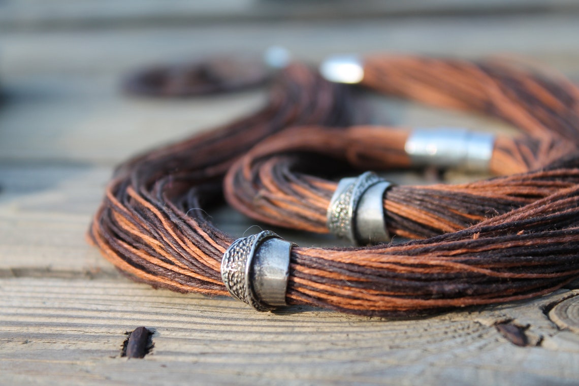 Brown Linen Bracelet Multi-strand Minimalist Fabric Gift for Her Less ...