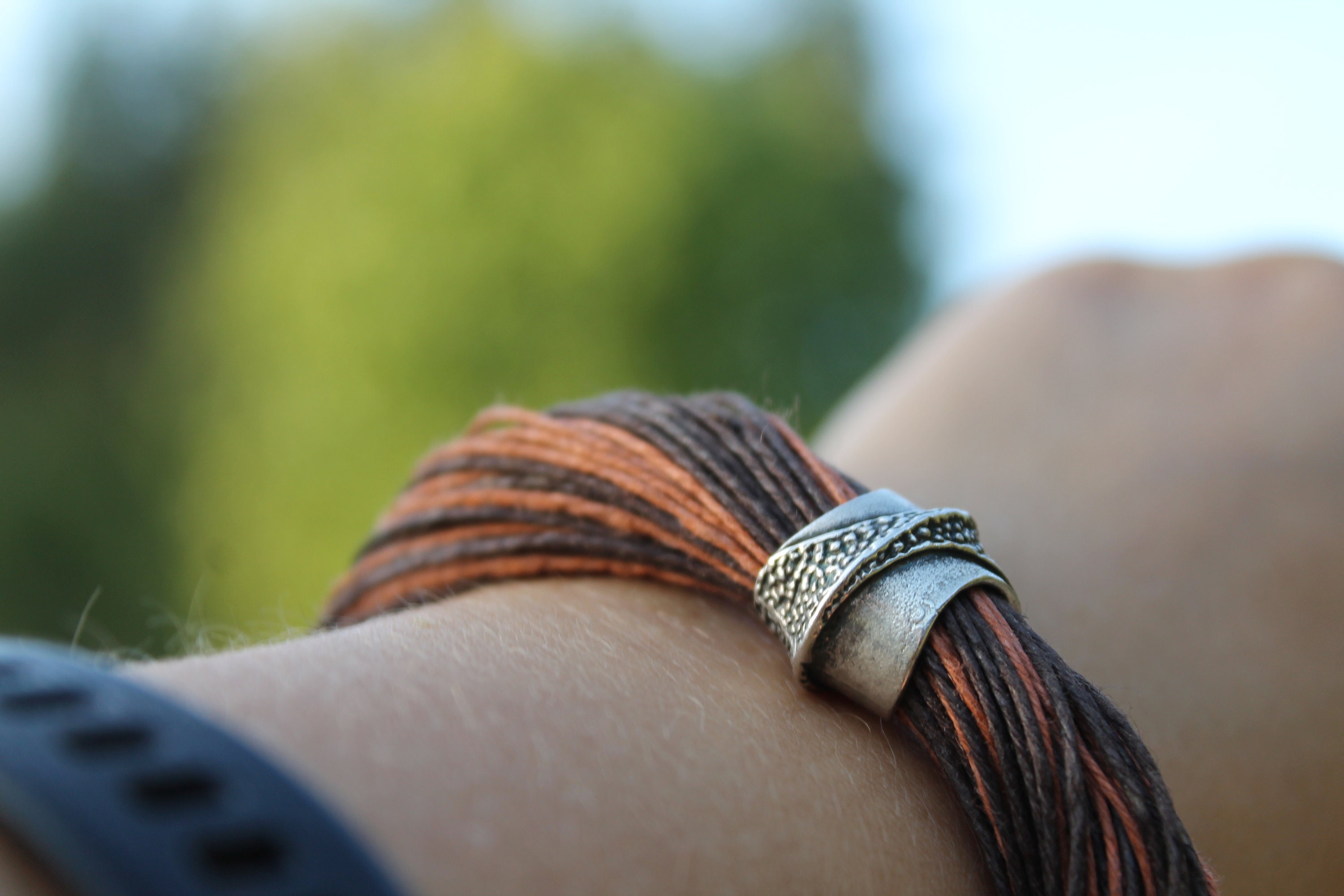 Brown Linen Bracelet Multi-strand Minimalist Fabric Gift for Her Less ...