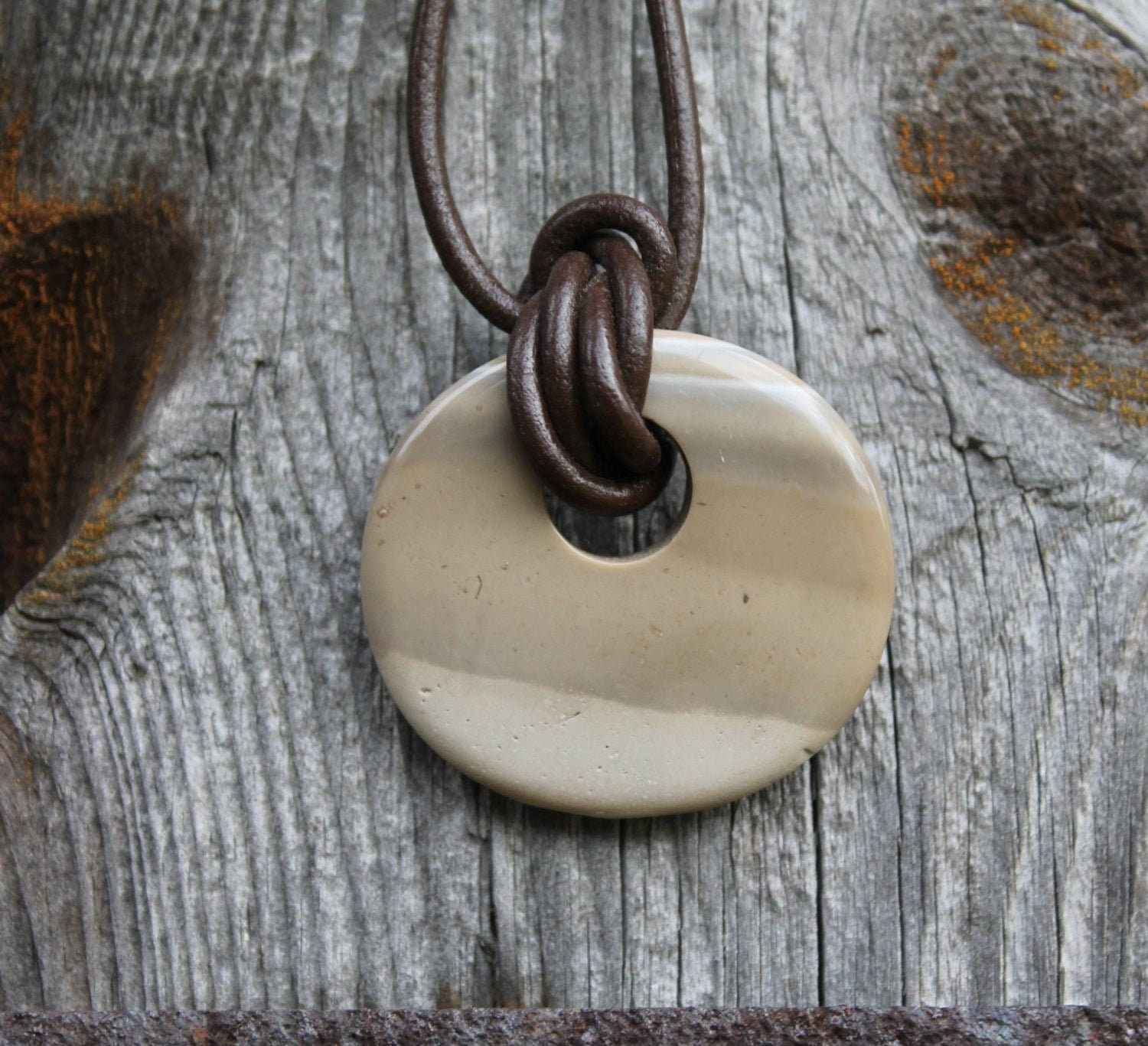 Striped Flint Pendant Donut Leather Necklace Natural Raw - Etsy