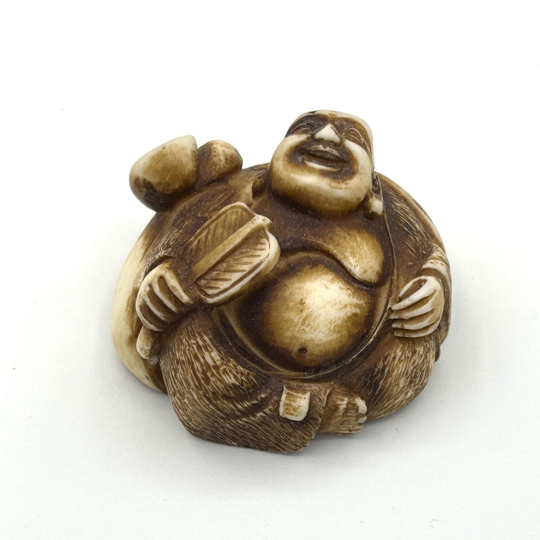 Traditional Japanese Katabori Netsuke, 'rich Man With Fan Lounging on ...