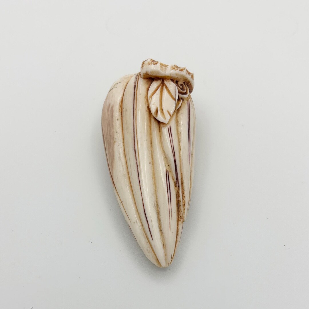 Japanese Ivory Netsuke: Handcrafted Seed Pod With Leaves - Etsy