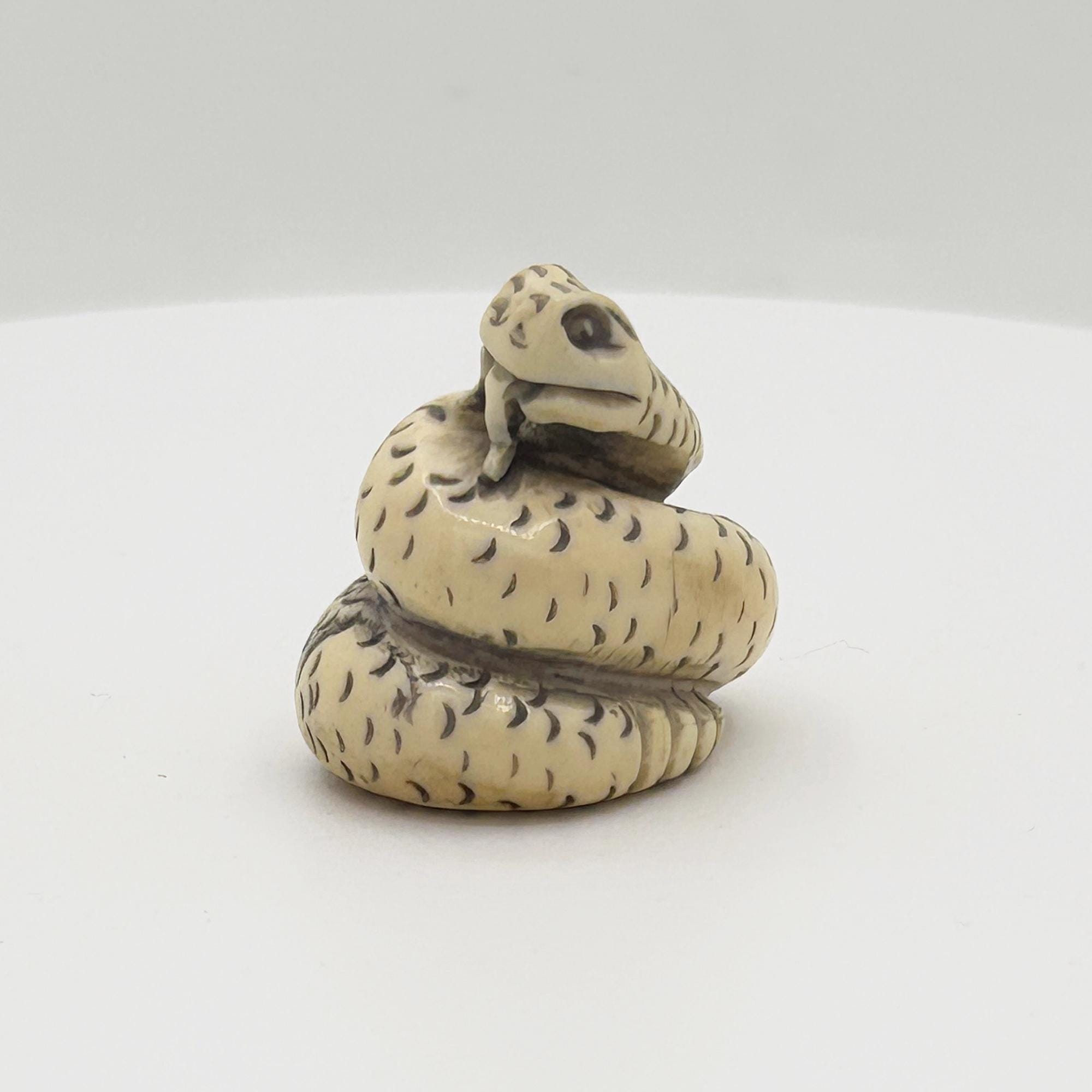 Traditional Japanese Netsuke, 'coiled Snake With Fangs', 1.25" X 1.375 ...
