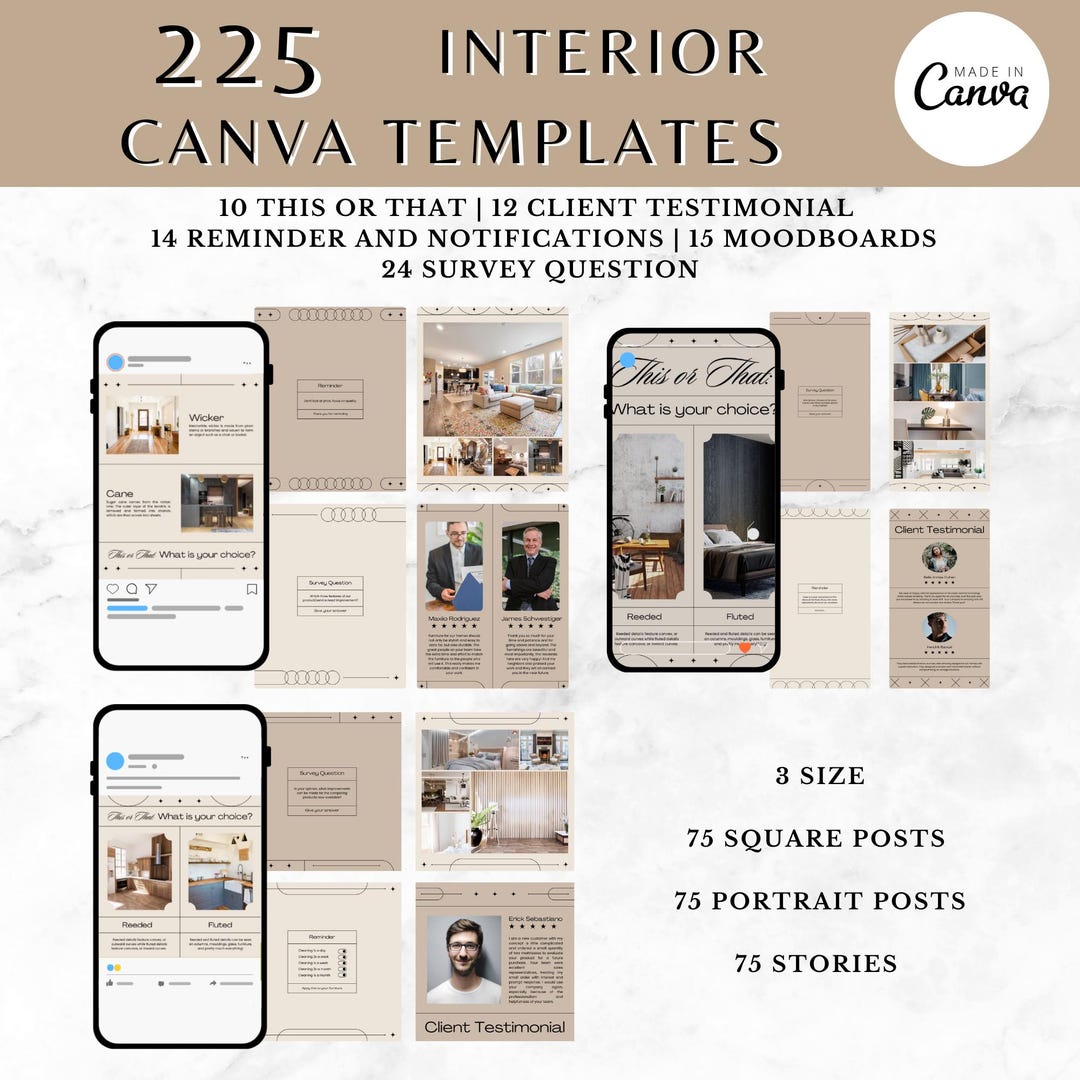 225 Interior Design Canva Templates Home Decor Social Media Posts This ...