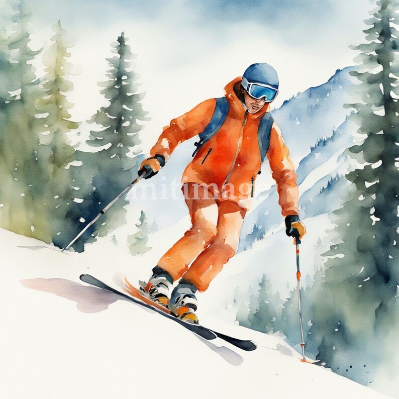 8 Slalom Clipart 8 JPGs - Hochwertige Designs, Digitaldruck, Aquarell ...
