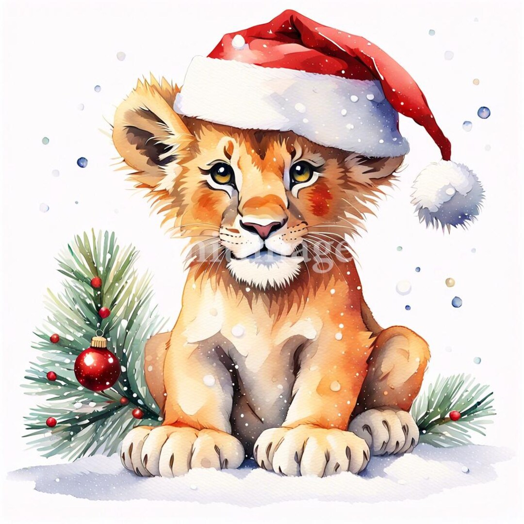 7 Christmas Baby Lion Clipart 7 Jpgs - High Quality Designs, Digital ...
