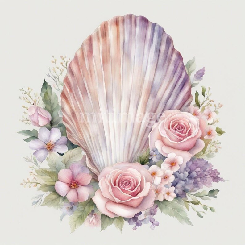 8 Floral Sea Shells Clipart 8 Jpgs - High Quality Designs, Digital ...