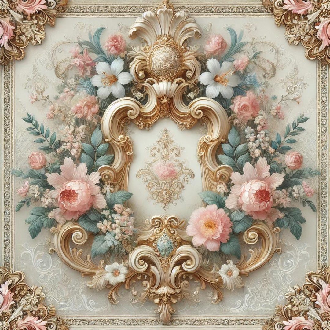 Rococo Revival Digital Art Print | Ornate Pastel Wall Decor | Elegant ...