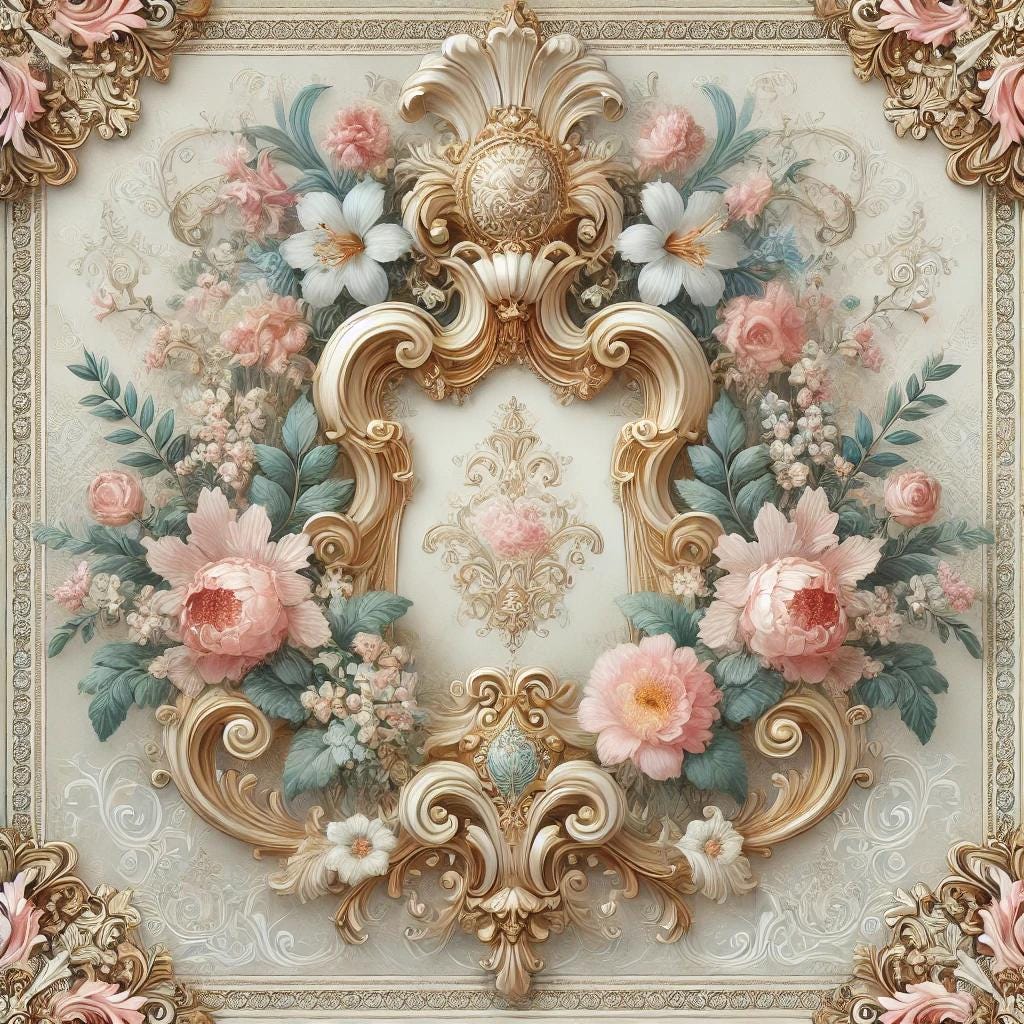 Rococo Revival Digital Art Print | Ornate Pastel Wall Decor | Elegant ...