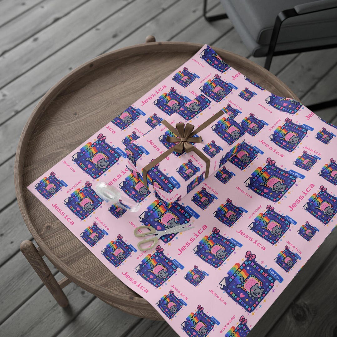 Rainbow Nyan Cat Wrapping Paper, Nyan Cat Wrap Gift, Poptart Cat Paper ...