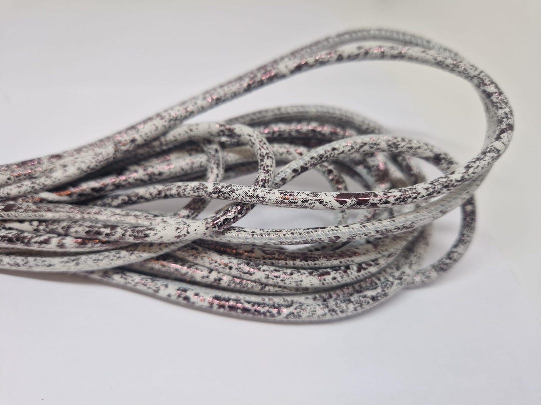 Nappa Round Real Leather Cord in Many Colors 4MM - White With Metallic ...