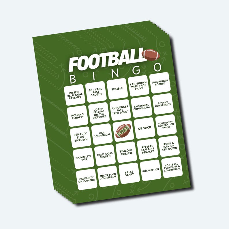 Football Bingo Cards | Digital Download - Etsy