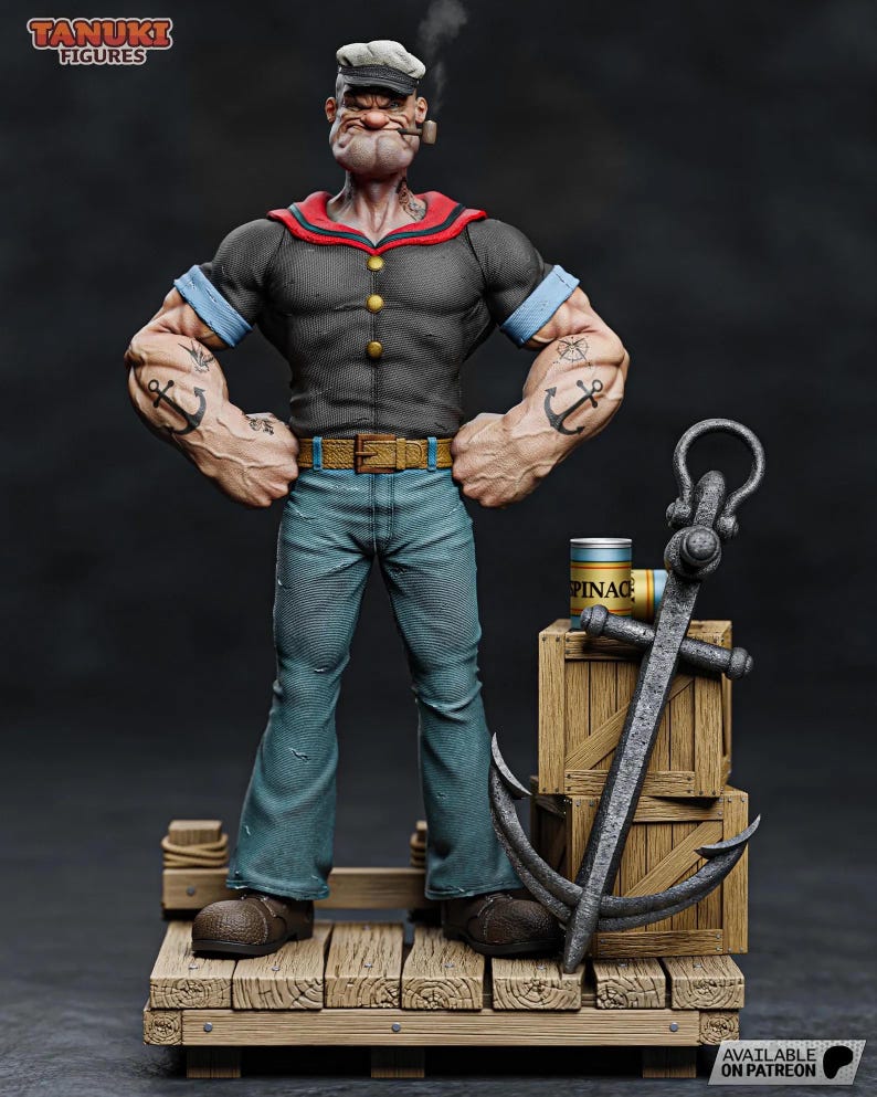 Popeye, 225mm, Resin Scale Model Kit Painted 3d Printed DIY Figure - Etsy