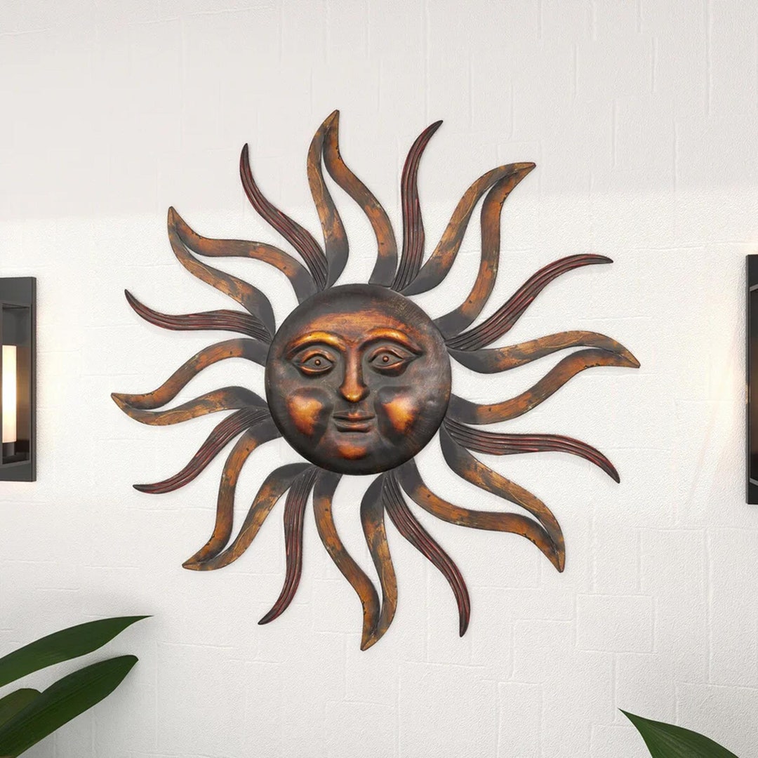 Metal Sun Home Wall Decor With Distressed Copper Like Finish Brass ...