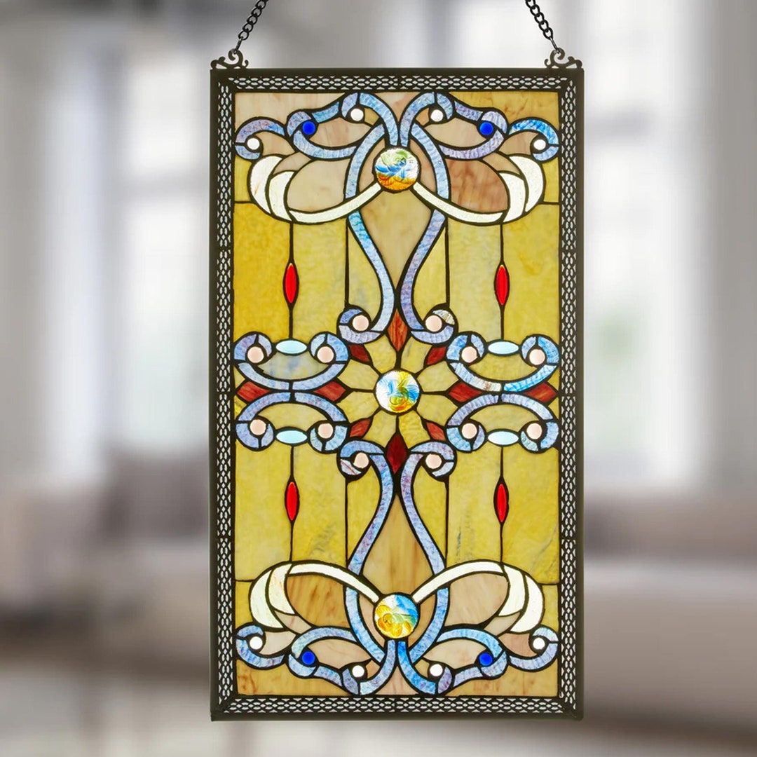 Amber Stained Glass 26-inch Window Panel, Stained Glass, Suncatcher ...